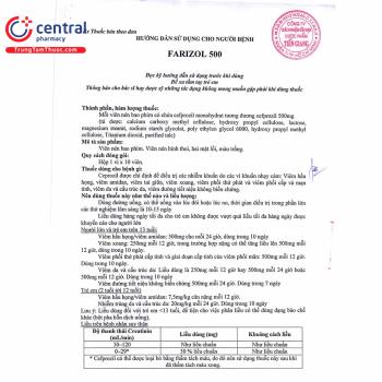 Thuốc Farizol 500 điều trị nhiễm trùng đường hô hấp, viêm tai giữa