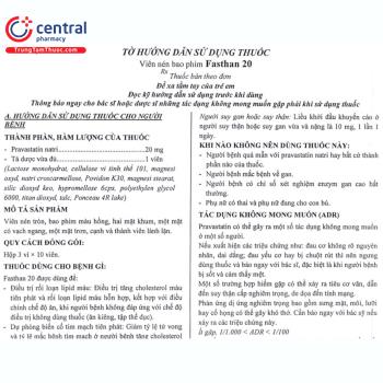 [CHÍNH HÃNG] Thuốc Fasthan 20 - giúp hạ Cholesterol máu