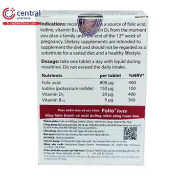 [CHÍNH HÃNG Thuốc Folio forte bổ sung đầy đủ dưỡng chất cho mẹ bầu