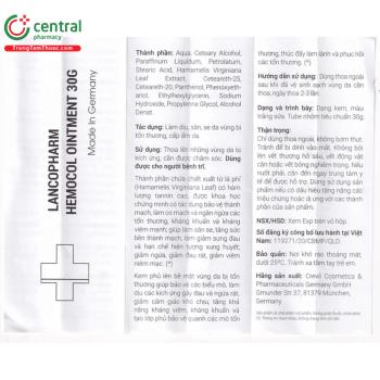 Kem bôi trĩ Hemocol Ointment Lancopharm giảm ngứa rát do bệnh trĩ