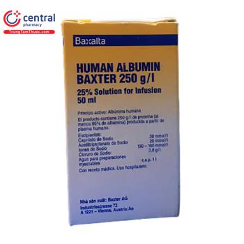 Thuốc Human Albumin Baxter 250g/l 50ml: tác dụng, cách dùng