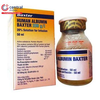 [CHÍNH HÃNG] Thuốc Human Albumin Baxter 200 g/l 20% 50ml