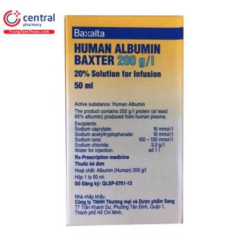 [CHÍNH HÃNG] Thuốc Human Albumin Baxter 200 g/l 20% 50ml
