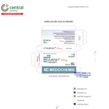 Thuốc Hurmat 25mg (Captopril) điều trị tăng huyết áp, suy tim