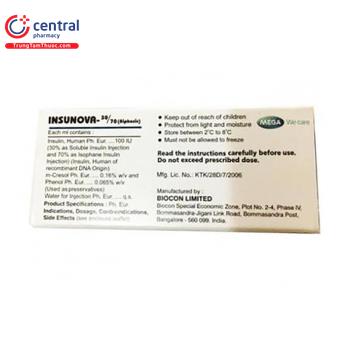 Thuốc Insunova 30/70 (Biphasic) 100IU/ml- Thuốc điều trị tiểu đường