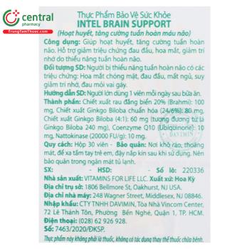 Thuốc Intel Brain Support - Giúp hoạt huyết, tăng cường tuân hoàn não