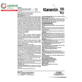 Thuốc Klamentin 500/62.5: Công dụng, Liều dùng và Cách dùng