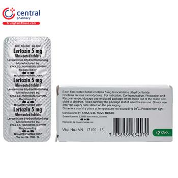 Thuốc Lertazin 5mg điều trị viêm mũi dị ứng, mề đay vô căn mãn tính