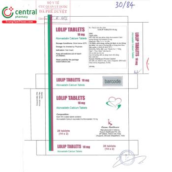 Thuốc Lolip Tablets 10mg - Điều trị tình trạng tăng cholesterol máu