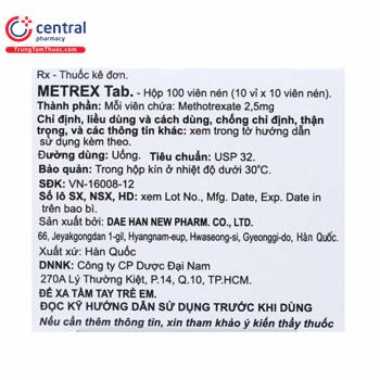 [CHÍNH HÃNG] Thuốc Metrex 2,5mg - Thuốc điều trị ung thư