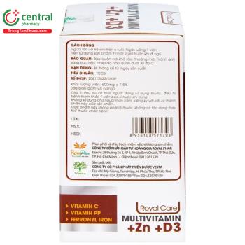 Thuốc Multivitamin +Zn +D3 Royal Care tăng cường sức khỏe cho cơ thể