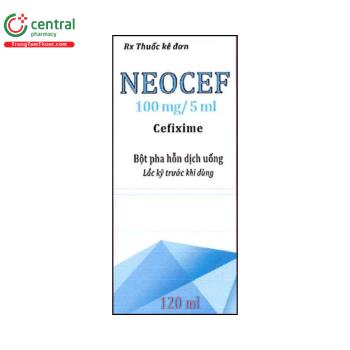 Thuốc Neocef 100mg/5ml hỗn dịch Cefixime điều trị nhiễm khuẩn hô hấp
