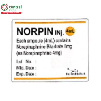 Thuốc Norpin Inj dung dịch tiêm cấp cứu tụt huyết áp, sốc