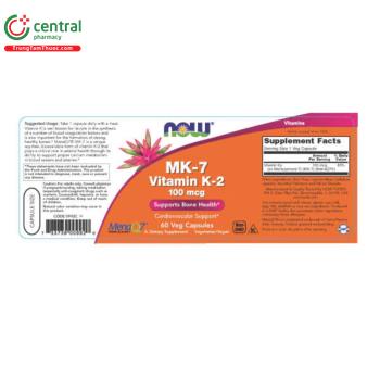 Now Mk7 Vitamin K2 100mcg tăng cường sức khỏe tim mạch và xương khớp