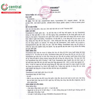Thuốc Paramox 500mg hạ sốt và giảm đau từ nhẹ đến trung bình