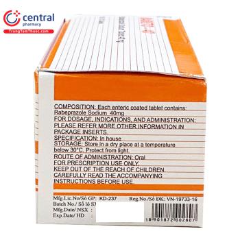 Thuốc Rabeto-40 chứa Rabeprazol điều trị trào ngược dạ dày, thực quản