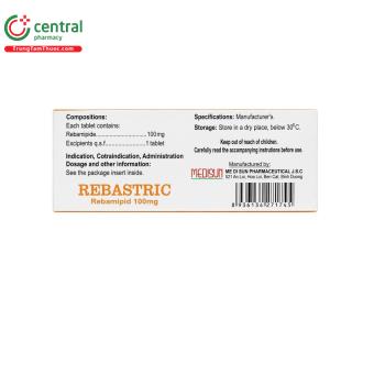 Thuốc Rebastric 100mg (Rebamipide) trị loét dạ dày, viêm dạ dày cấp