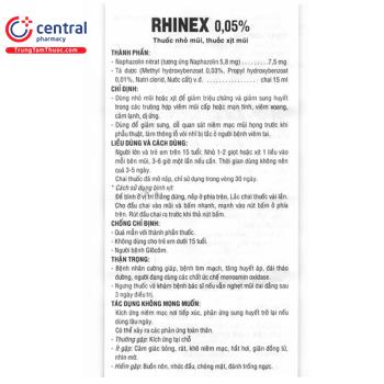 Thuốc nhỏ mũi Rhinex 0,05% giảm sung huyết mũi, nghẹt mũi, viêm xoang
