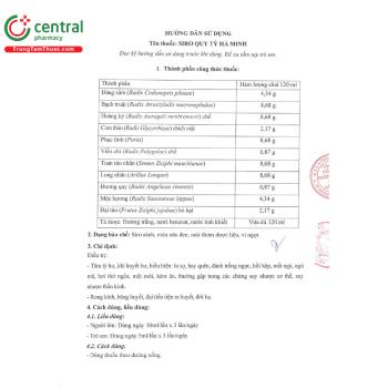 Siro Quy tỳ Hà Minh trị tỳ vị hư, khí huyết kém, suy nhược cơ thể