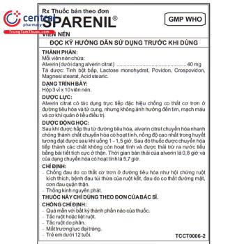 Thuốc Sparenil 40mg giảm đau do các chứng co thắt cơ trơn tiêu hóa