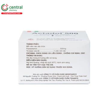 Thuốc Actadol 500 điều trị hạ sốt, giảm các cơn đau đầu, đau răng