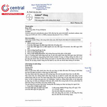 Thuốc hạ áp khẩn cấp Adalat 10mg ngậm dưới lưỡi: cách dùng, liều dùng