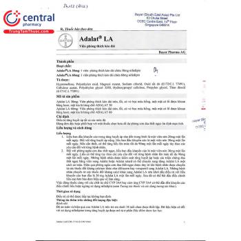 Thuốc Adalat LA 60mg: tác dụng, liều dùng và giá bán