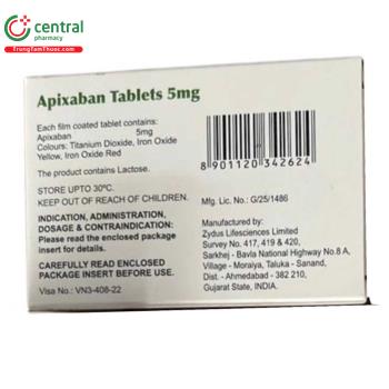 Thuốc Apixaban Tablets 5mg Zydus ngừa biến cố thuyên tắc huyết khối ...