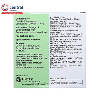 Thuốc Atasart Tablets 16mg trị cao huyết áp không rõ nguyên do