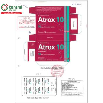 Thuốc Atrox 10 - điều trị tăng cholesterol máu, tăng lipid máu