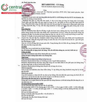 Thuốc Betahistine - US 16mg điều trị chóng mặt, ù tai, mất thính lực