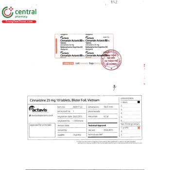 Thuốc Cinnarizin Actavis 25mg điều trị rối loạn mê đạo, phòng say xe