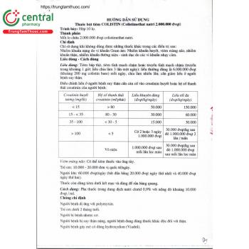 Thuốc Colistin 2MIU Pharbaco - Điều trị các nhiễm khuẩn Gram âm nặng