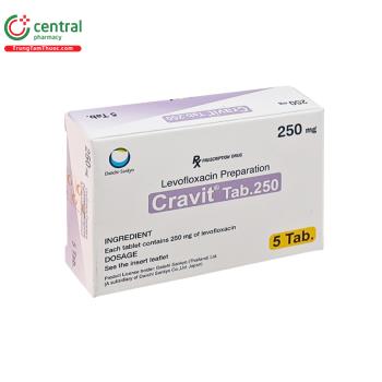 Thuốc kháng sinh Cravit Tab 250 điều trị nhiễm khuẩn hô hấp, da, tiết niệu