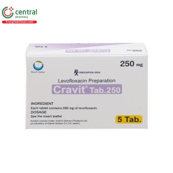 Thuốc kháng sinh Cravit Tab 250 điều trị nhiễm khuẩn hô hấp, da, tiết niệu