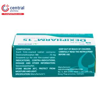 [CHÍNH HÃNG] Thuốc Dexipharm 15 VB (H/100) điều trị ho do cảm lạnh