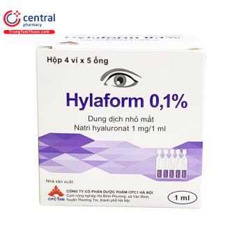 Thuốc nhỏ mắt Hylaform 0,1% 1ml (4 vỉ x 5 ống) giúp giảm khô mắt