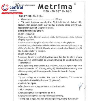[CHÍNH HÃNG] Thuốc Metrima 100mg điều trị viêm nhiễm âm đạo