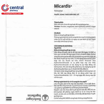 Thuốc Micardis 40mg - Thuốc điều trị tăng huyết áp vô căn