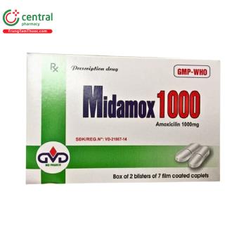 Thuốc kháng sinh Midamox 1000 điều trị nhiễm khuẩn hô hấp, da, bệnh lậu