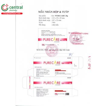 Thuốc Purecare Gel 400mg/10g trị mụn trứng cá kèm viêm nhiễm, mụn mủ