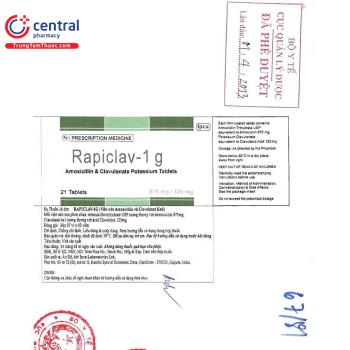 [CHÍNH HÃNG] Thuốc Rapiclav-1g điều trị các bệnh nhiễm khuẩn