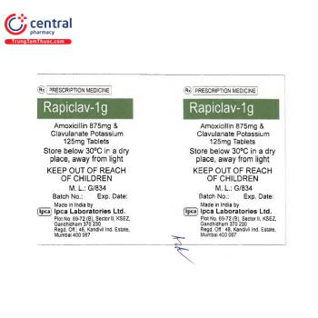 [CHÍNH HÃNG] Thuốc Rapiclav-1g điều trị các bệnh nhiễm khuẩn
