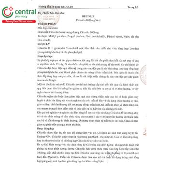Thuốc Recolin 1000mg/4ml điều trị cho bệnh nhân bị rối loạn nhận thức