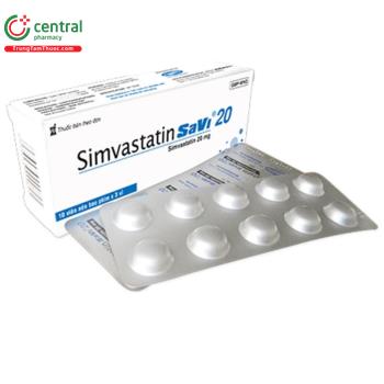Thuốc Simvastatin SaVi 20mg điều trị tăng cholesterol máu nguyên phát