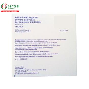 Thuốc Tationil 600mg/4ml điều trị suy giảm glutathione tăng cường miễn dịch