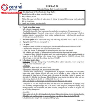 Thuốc Topraz 20 - Thuốc ức chế bơm proton giúp làm giảm tiết acid