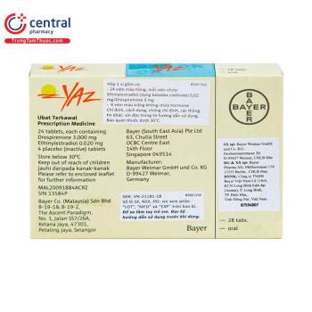 [CHÍNH HÃNG] Thuốc tránh thai hằng ngày Yaz của Bayer