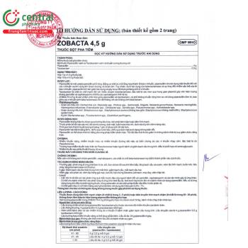 Thuốc Zobacta 4,5g - Điều trị nhiễm khuẩn nặng, nhiễm khuẩn huyết