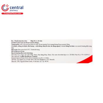 [CHÍNH HÃNG] Thuốc Zyrova 20 điều trị cholesterol máu tăng